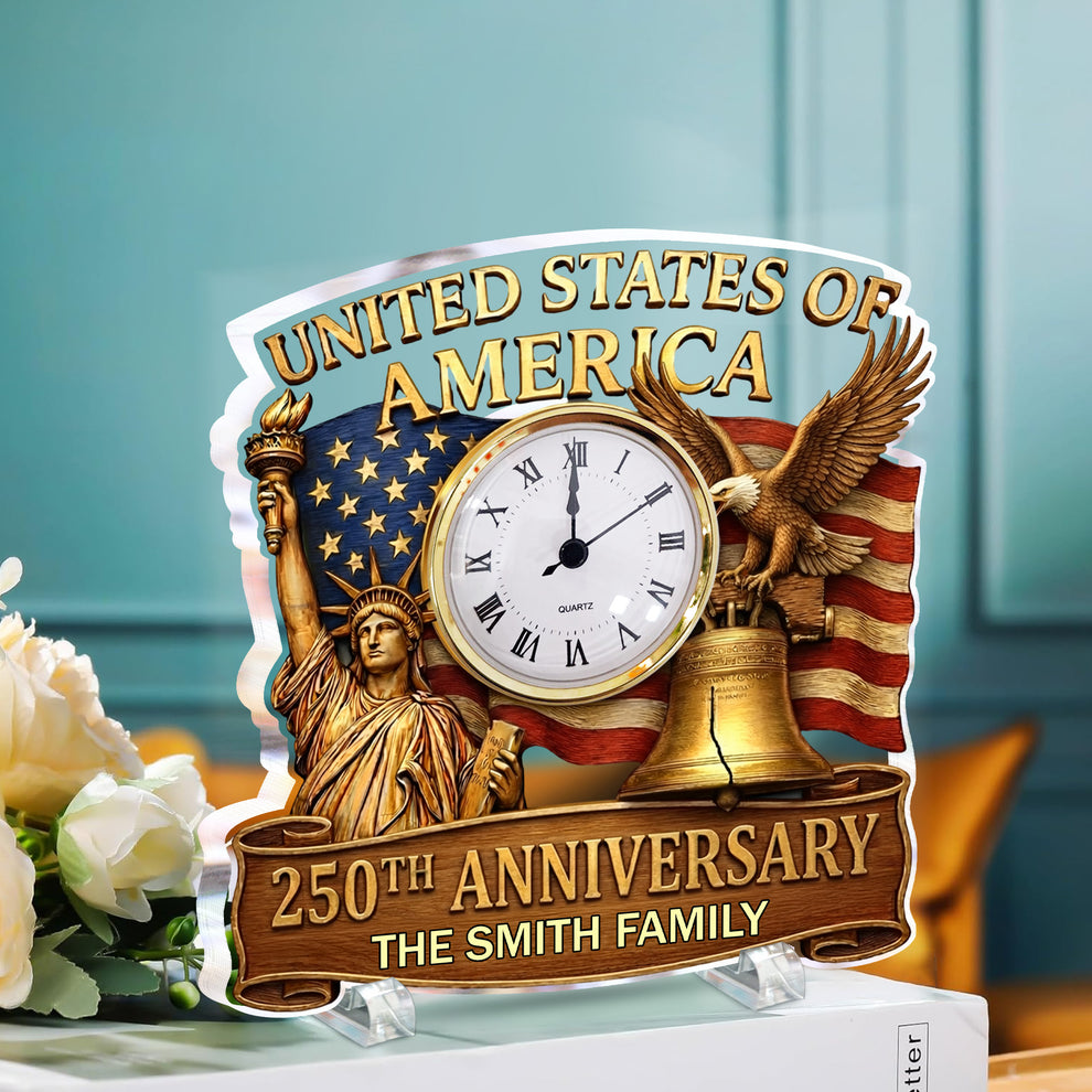 USA 250th Anniversary - Personalized Acrylic Desk Clock – Macorner