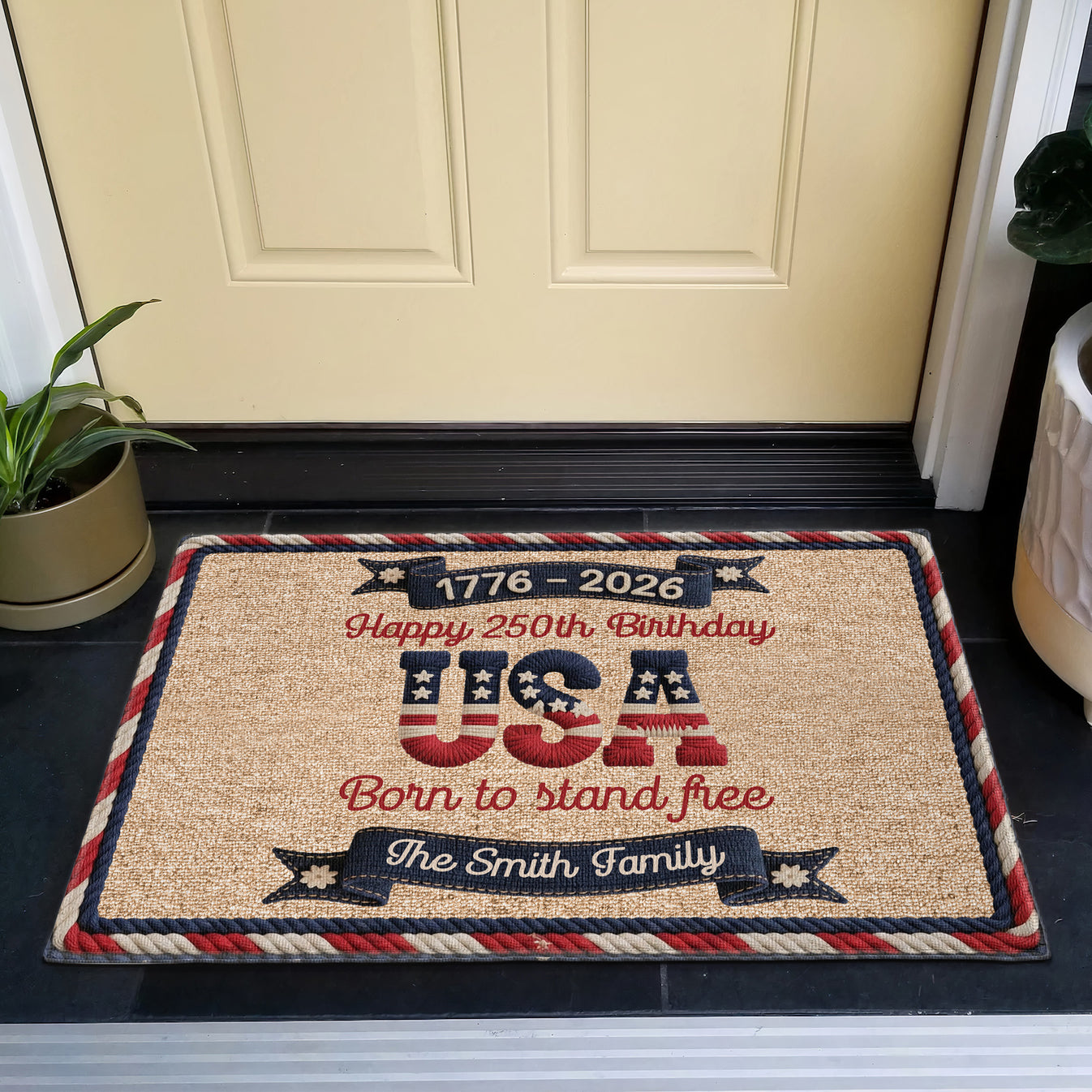 Usa 250Th Birthday Faux Yarn Pattern - Personalized Doormat – Macorner