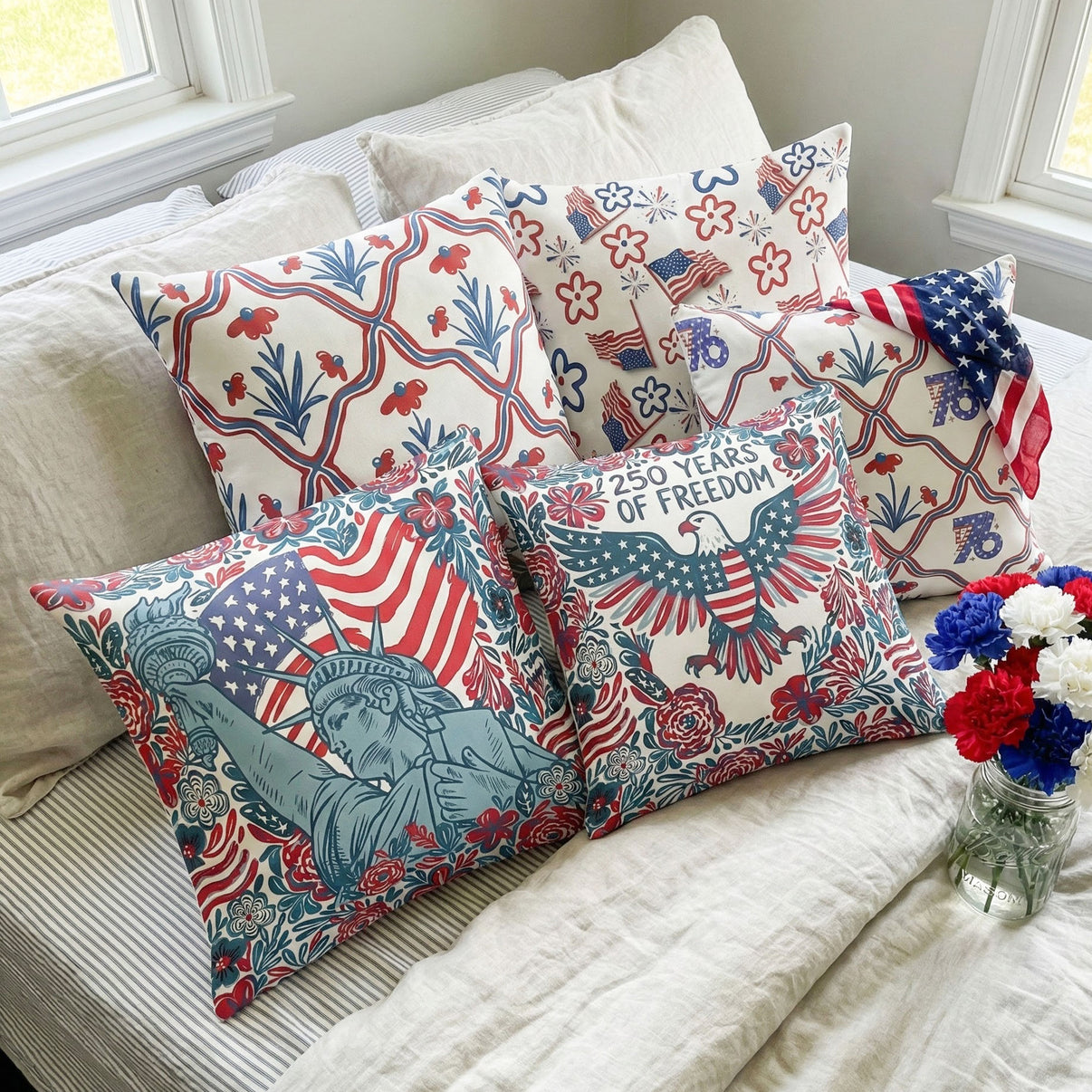 USA 250th Anniversary Floral American Flag - Personalized Pillow ...