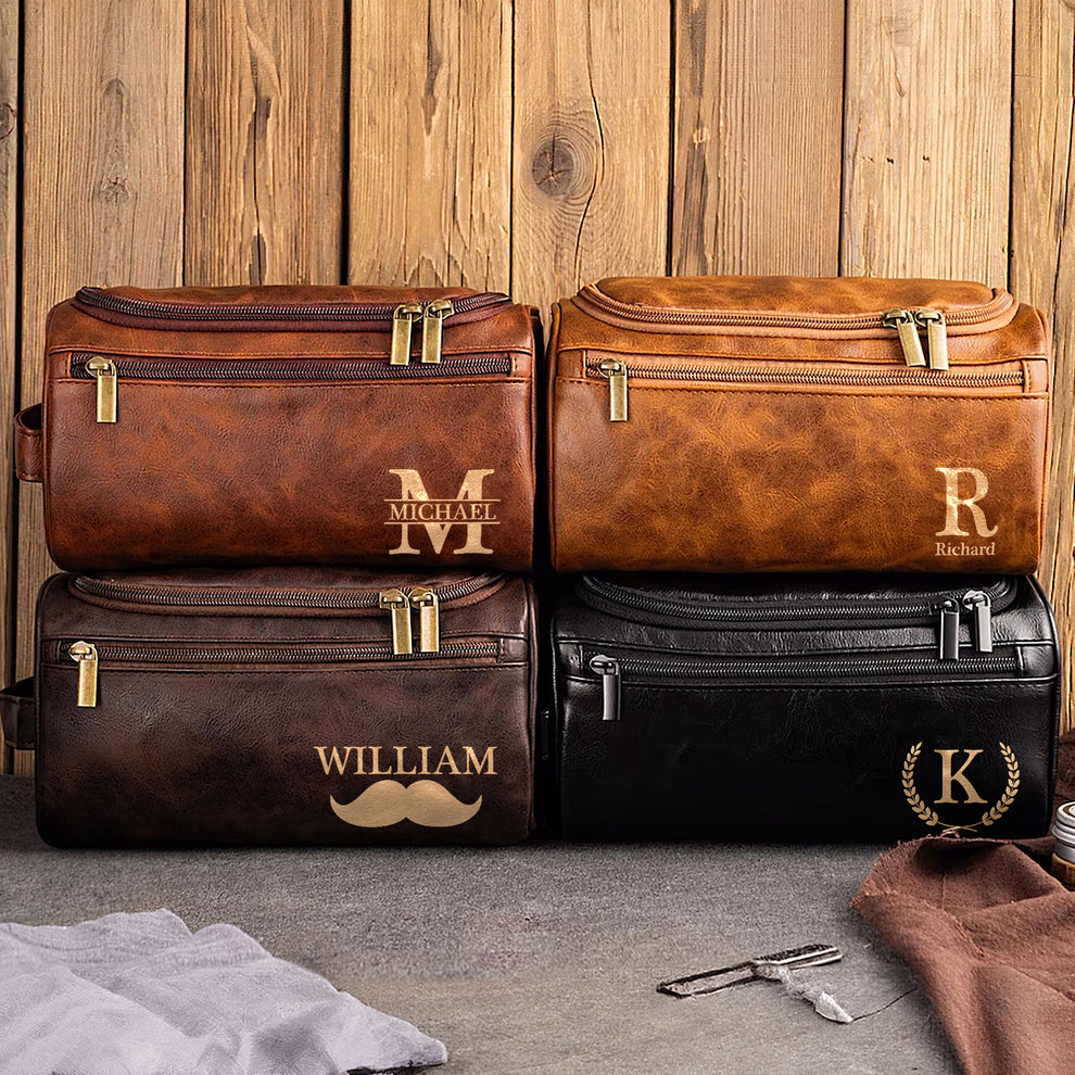 Vintage Monogram - Personalized Leather Toiletry Bag – Macorner