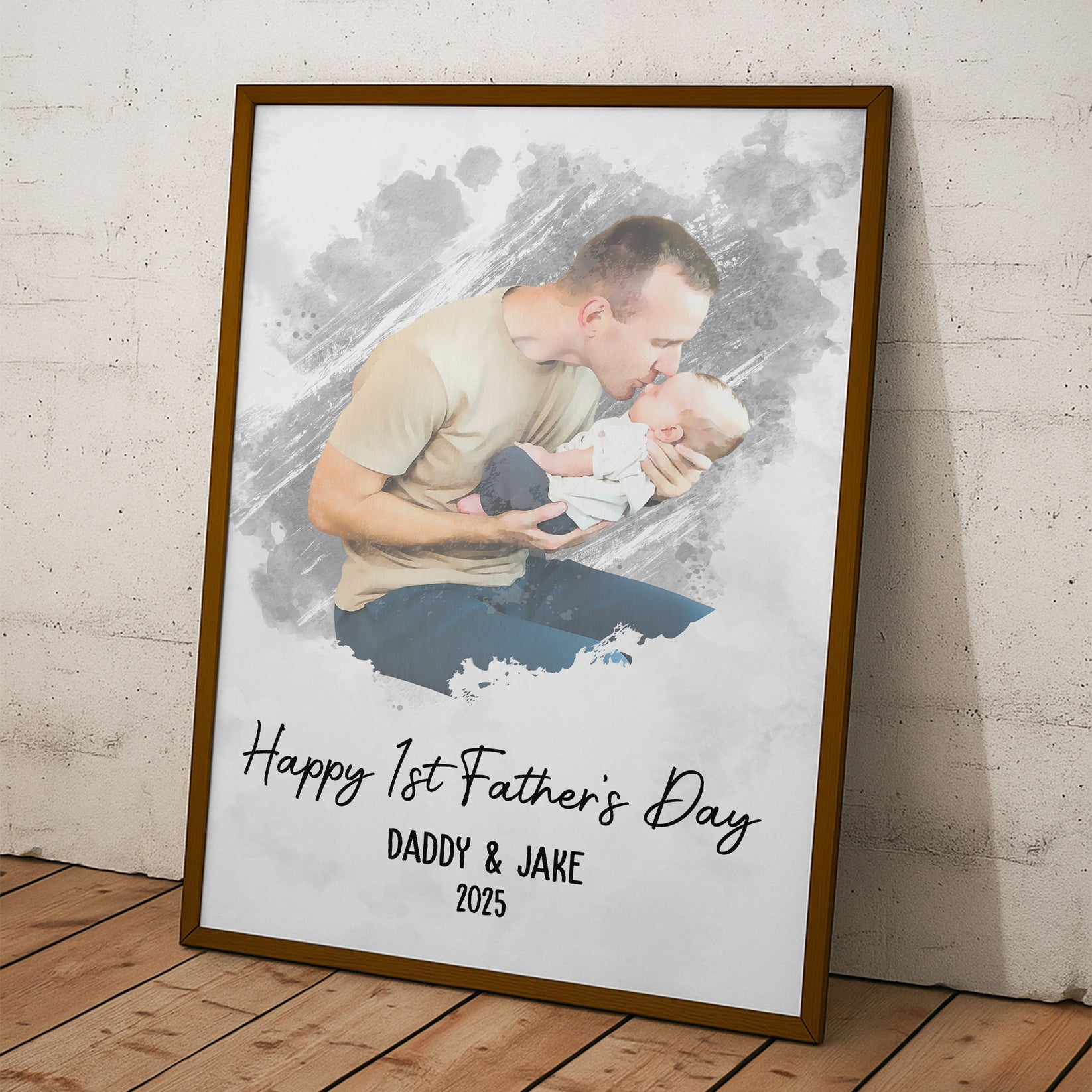 Watercolor Style Happy 1st Father's Day - Personalized Photo Poster/Canvas – Macorner