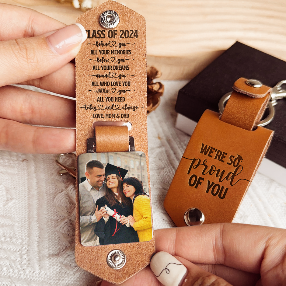 We're So Proud Of You - Personalized Leather Photo Keychain – Macorner