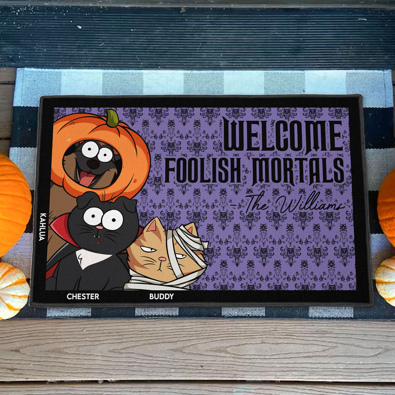 Welcome Foolish Mortals - New Version - Personalized Doormat – Macorner