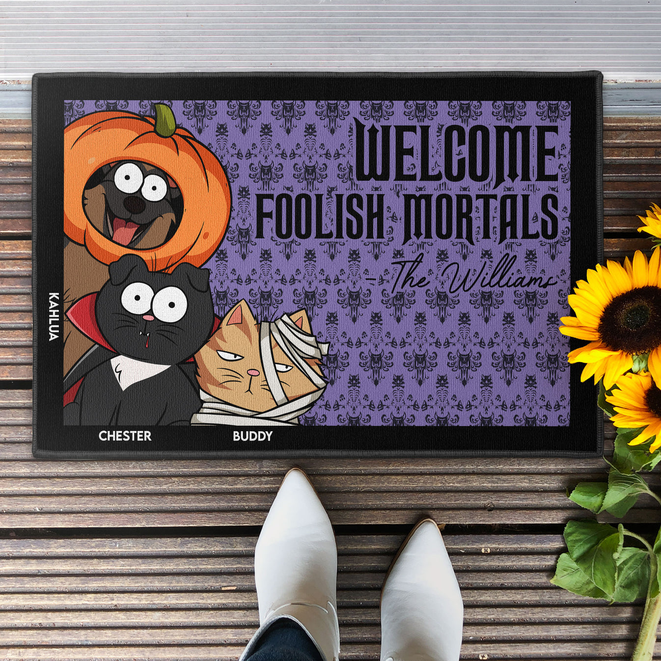 Welcome Foolish Mortals - New Version - Personalized Doormat – Macorner