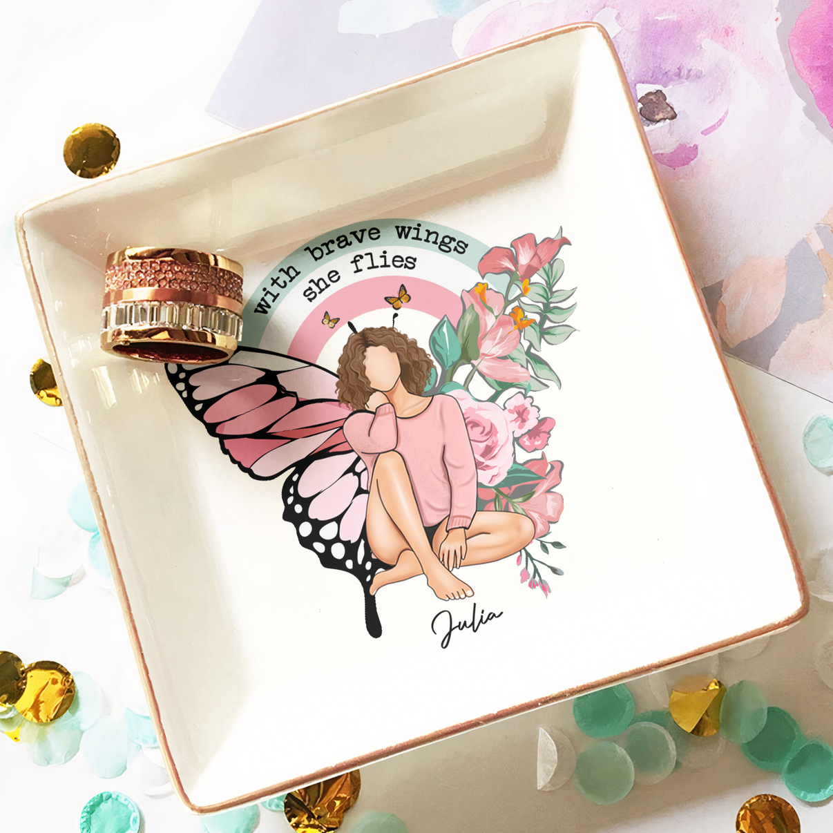 With Brave Wings She Flies - Personalized Jewelry Dish – Macorner