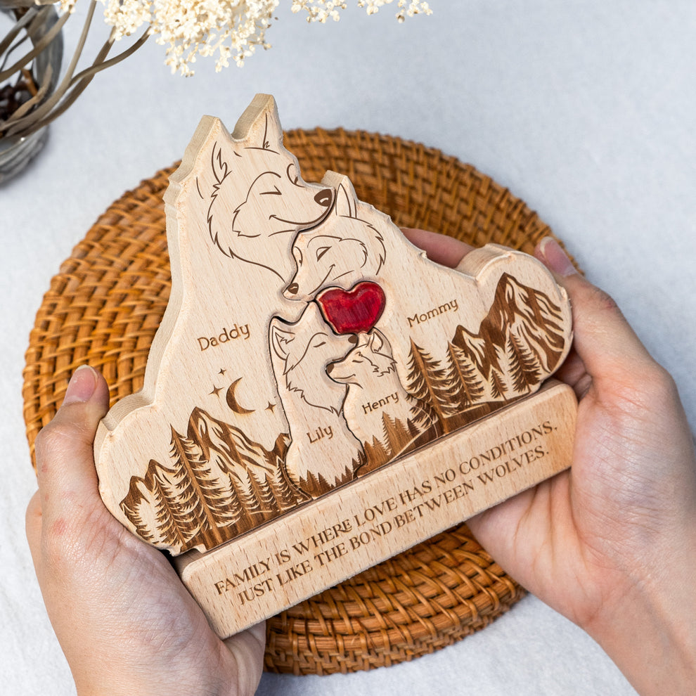Wooden Wolf Family With Names - Personalized Wooden Wolf Family Puzzle ...
