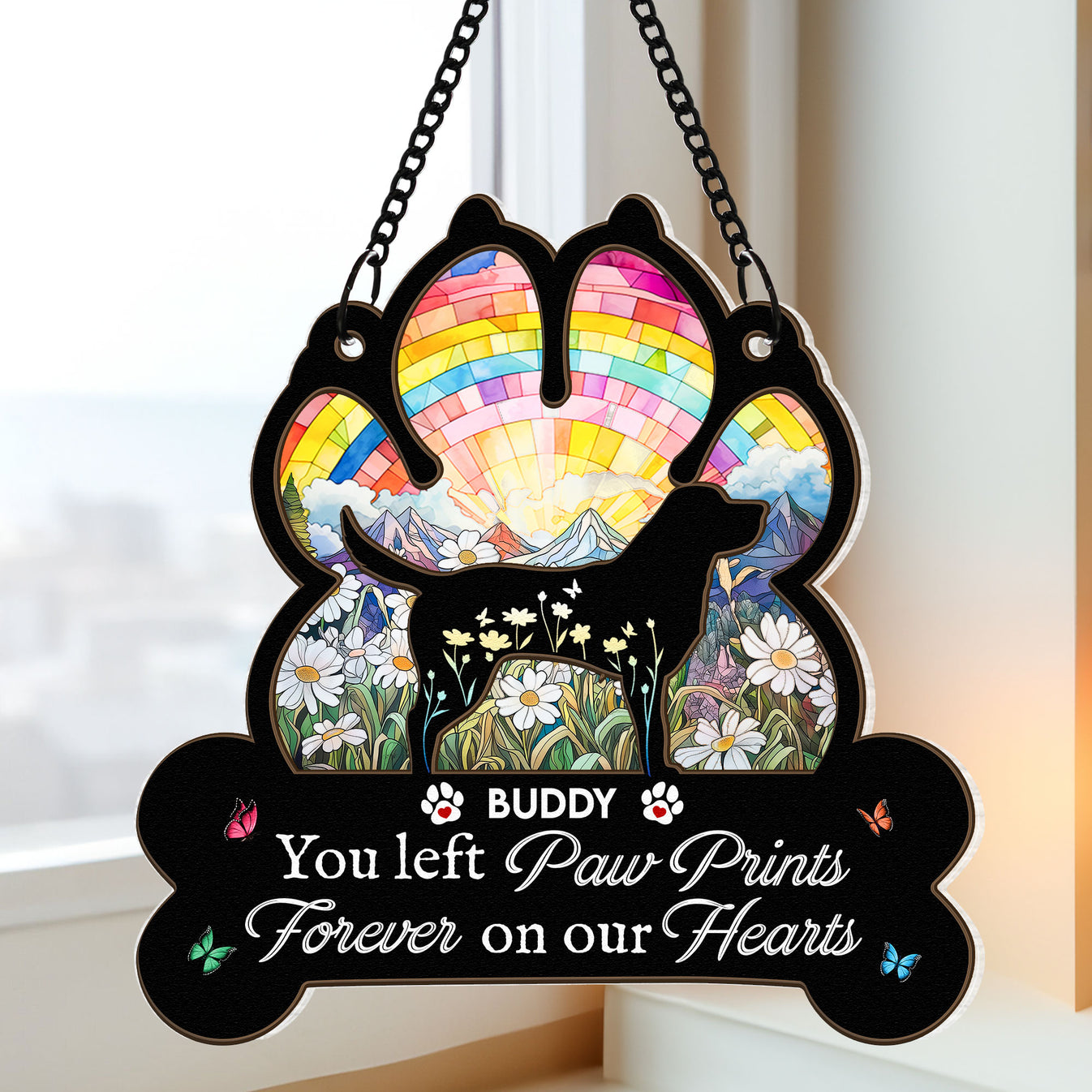 You Left Paw Prints Forever On Our Hearts - Personalized Window Hanging ...