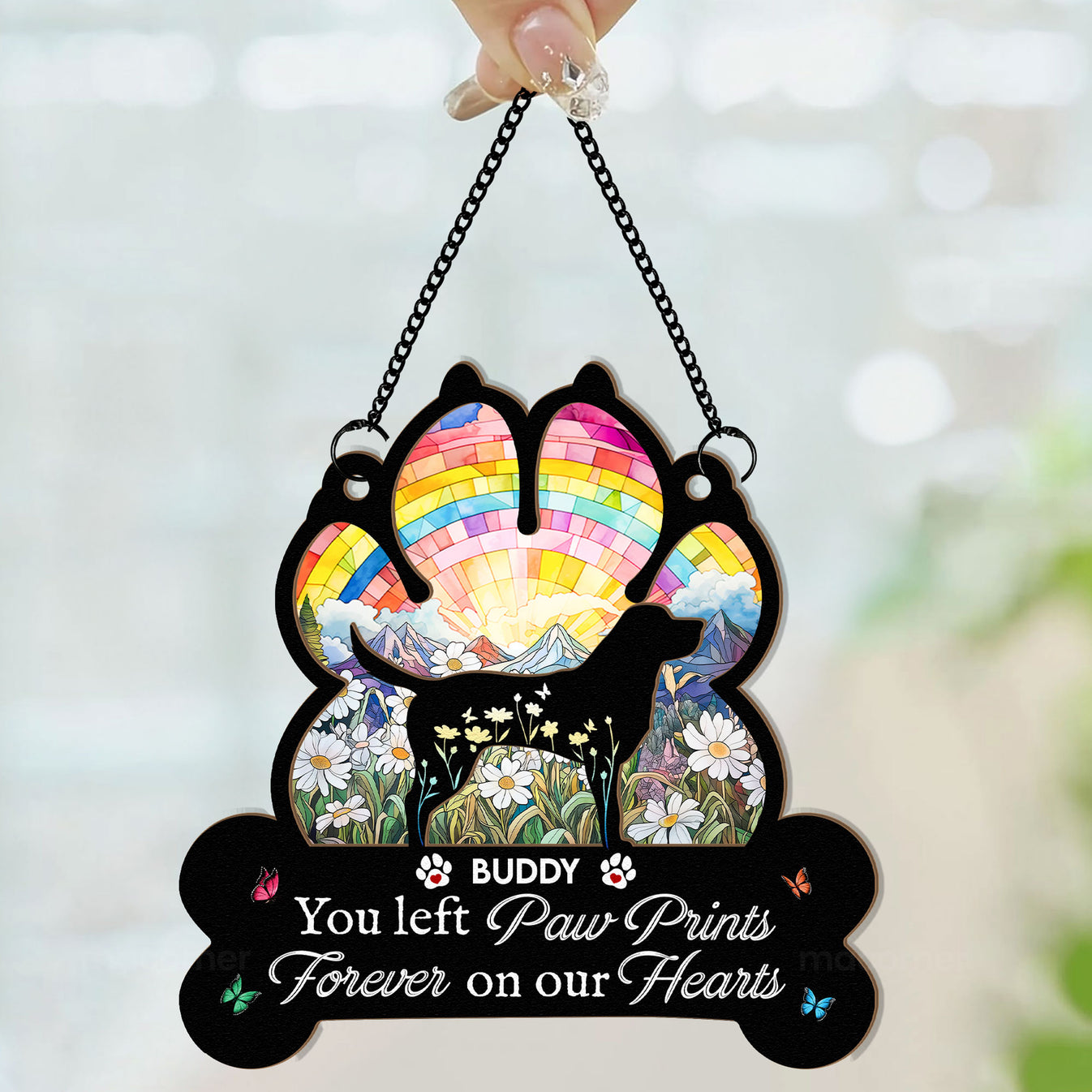 You Left Paw Prints Forever On Our Hearts - Personalized Window Hangin ...