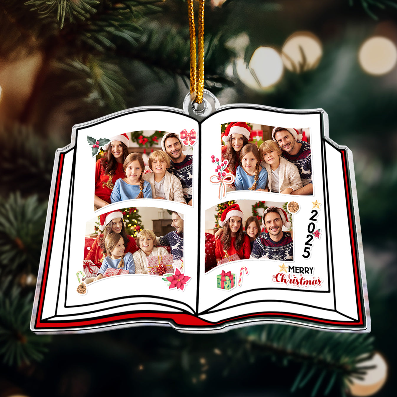 Book Shaped Christmas - Personalized Acrylic Family Photo Ornament ...