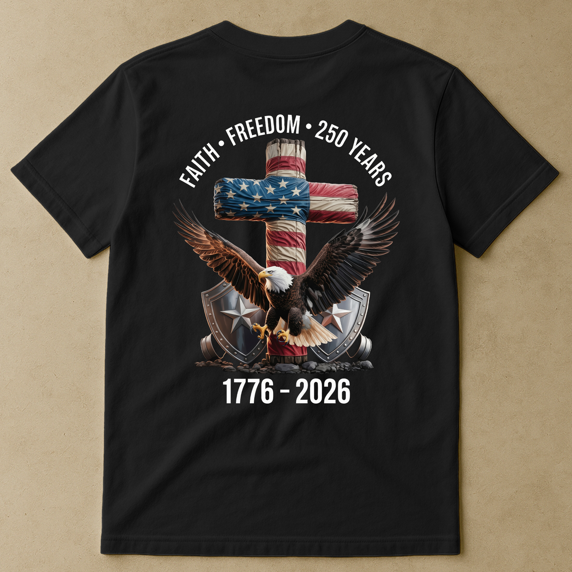 Faith Freedom 250 Years Eagle & Cross - Back Printed Shirt – Macorner