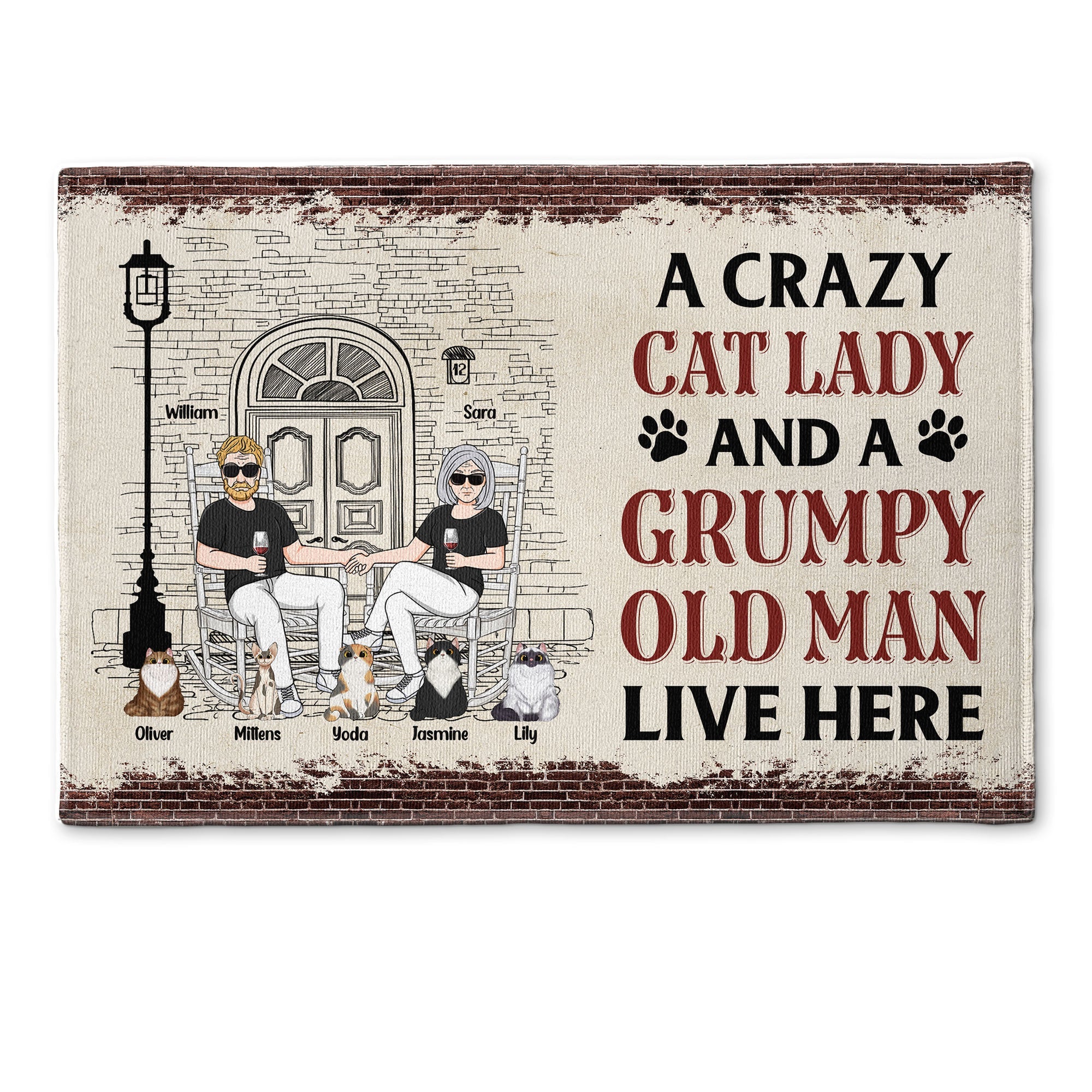 A Crazy Cat Lady And A Grumpy Old Man Live Here - Personalized Doormat ...