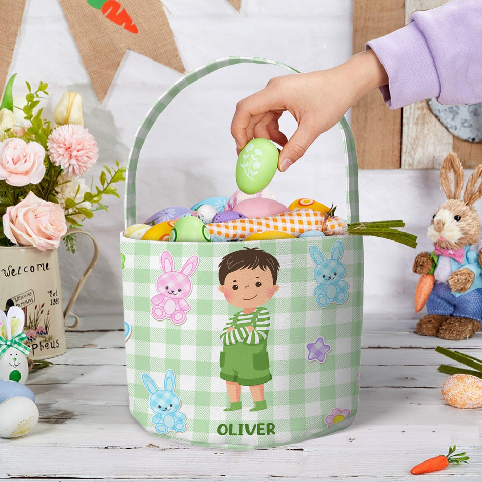Adorable Kids Easter Basket With Eggs And Bunny - Personalized Easter ...