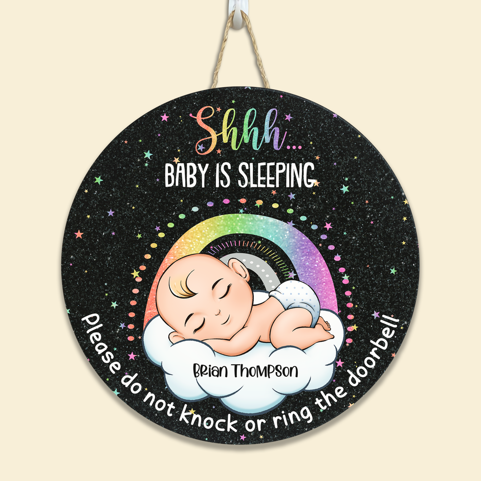 Baby Is Sleeping - Personalized Round Wood Sign – Macorner