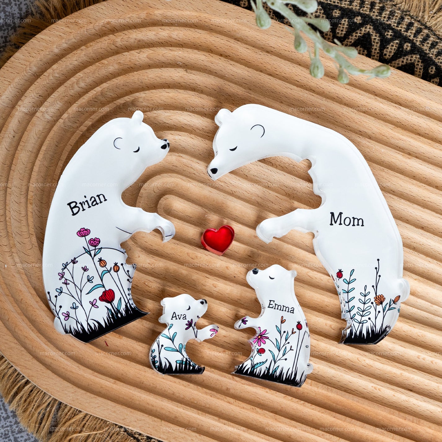 Hugging Bear Family Floral Version - Acrylic Bear Family Puzzle – Macorner