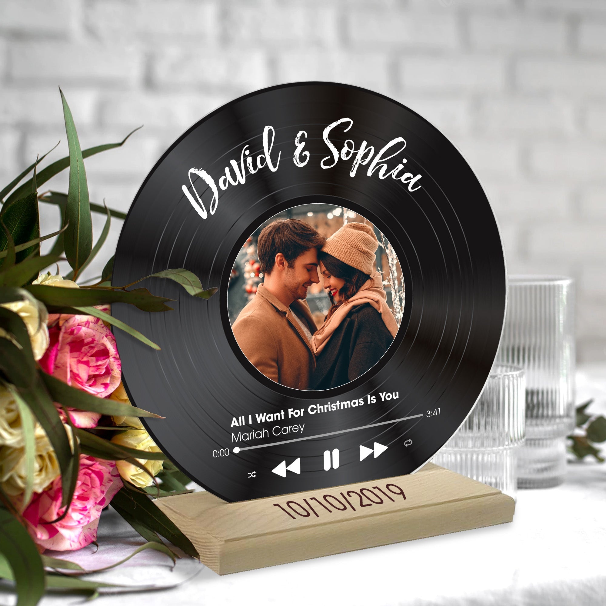 Custom Favorite Song - Personalized Acrylic Record With Wooden Stand ...
