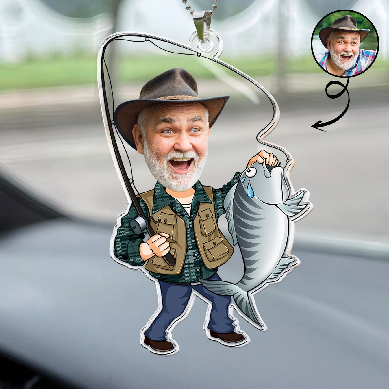 Custom Photo Fisherman Cartoon - Personalized Photo Rear View Mirror A ...