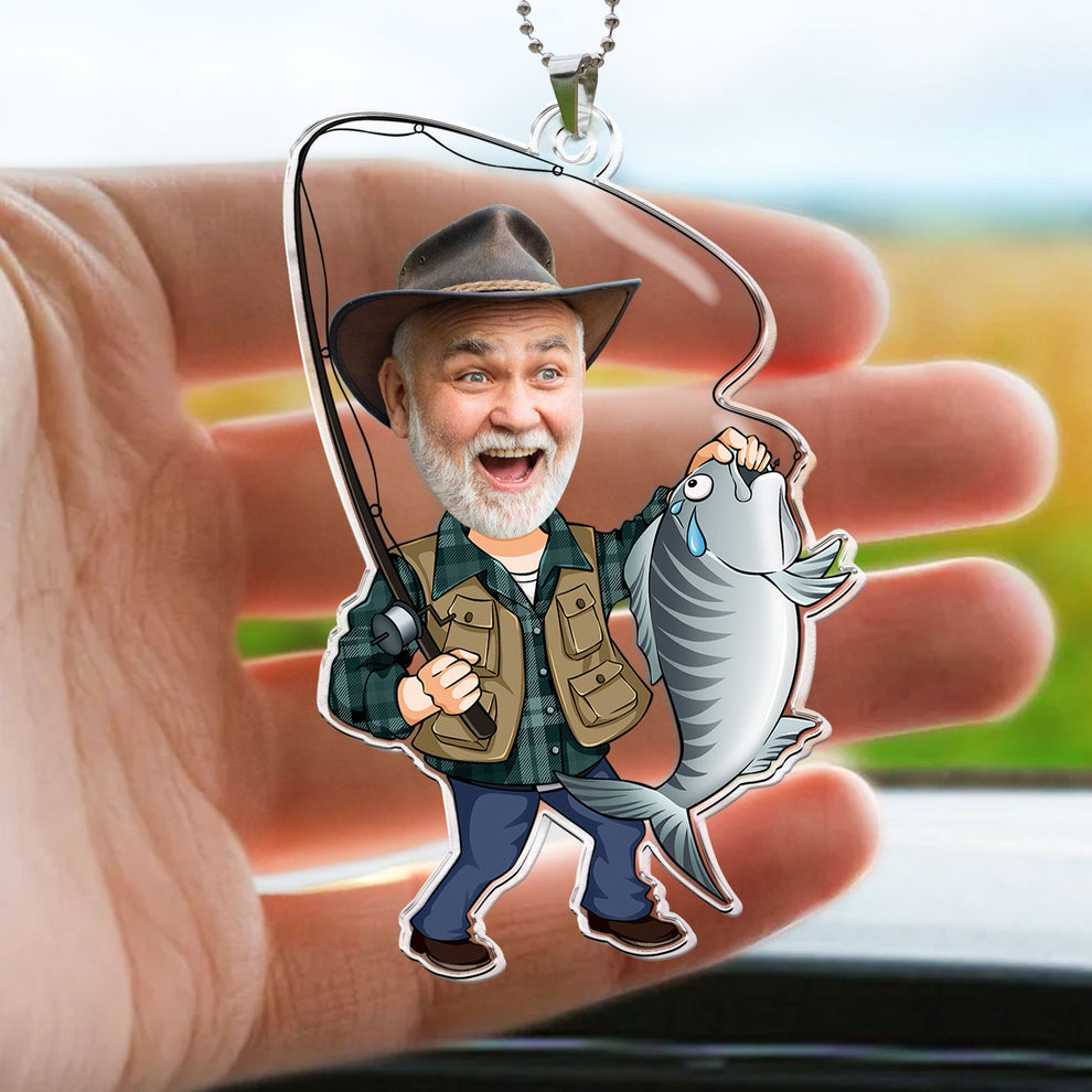 Custom Photo Fisherman Cartoon - Personalized Photo Rear View Mirror A ...