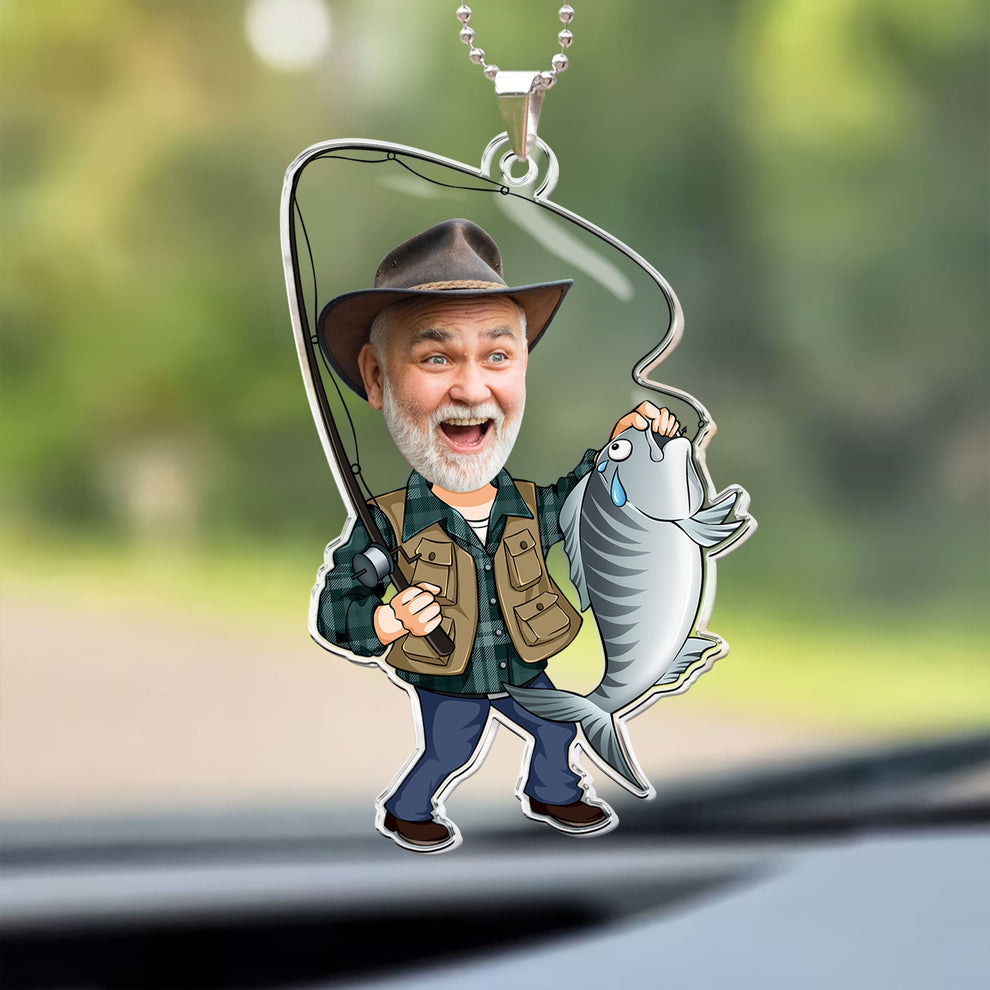 Custom Photo Fisherman Cartoon - Personalized Photo Rear View Mirror A ...