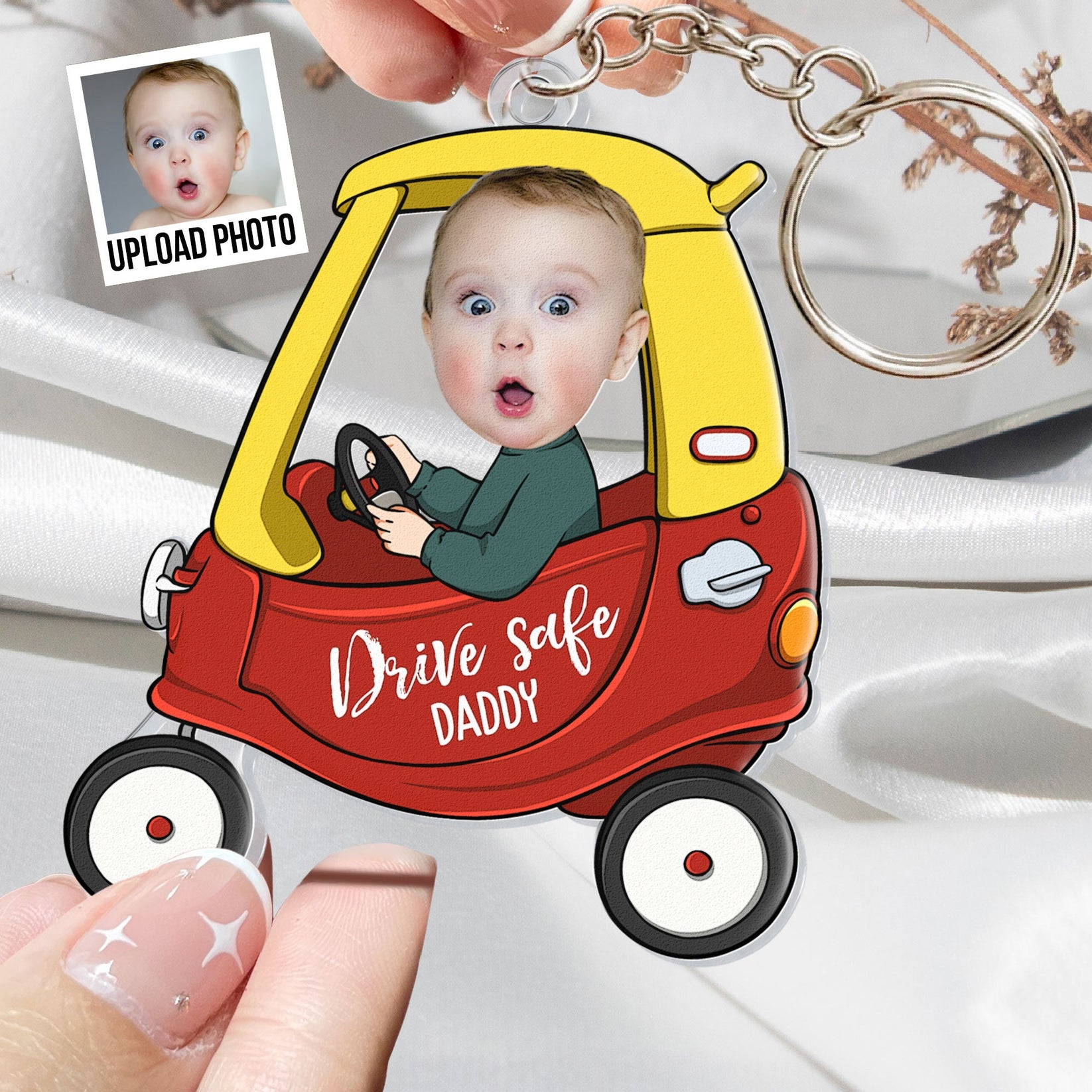Drive Safe Daddy Custom Face - Personalized Acrylic Photo Keychain ...