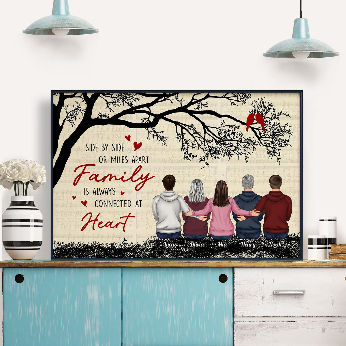 Family Connected At Heart - Personalized Poster/Wrapped Canvas - Macorner