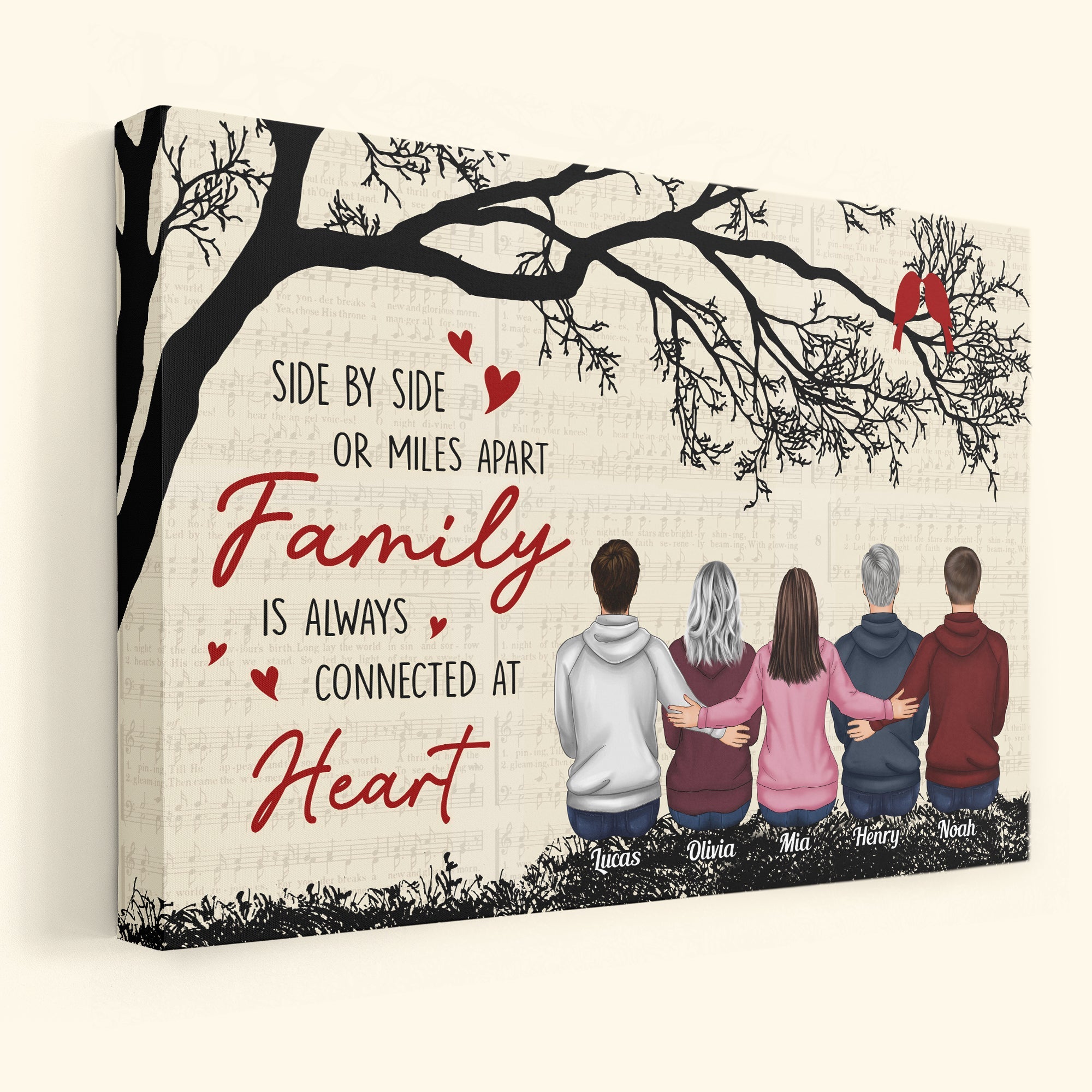 Family Connected At Heart - Personalized Poster/Wrapped Canvas - Macorner