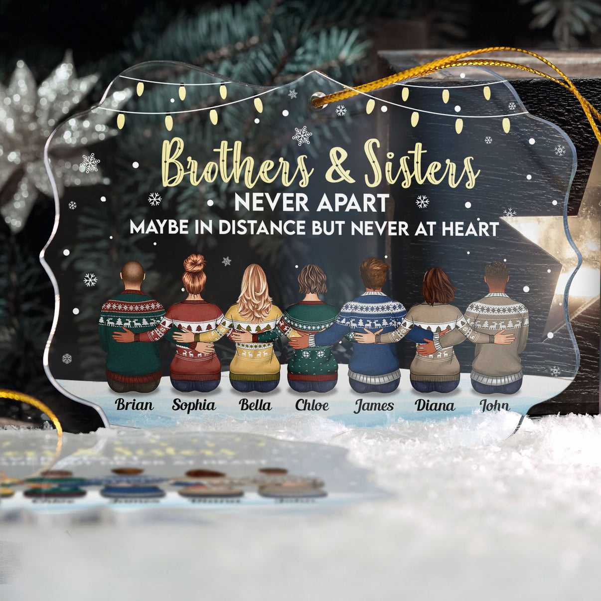 Family Never Apart In Heart - Personalized Siblings Ornament – Macorner