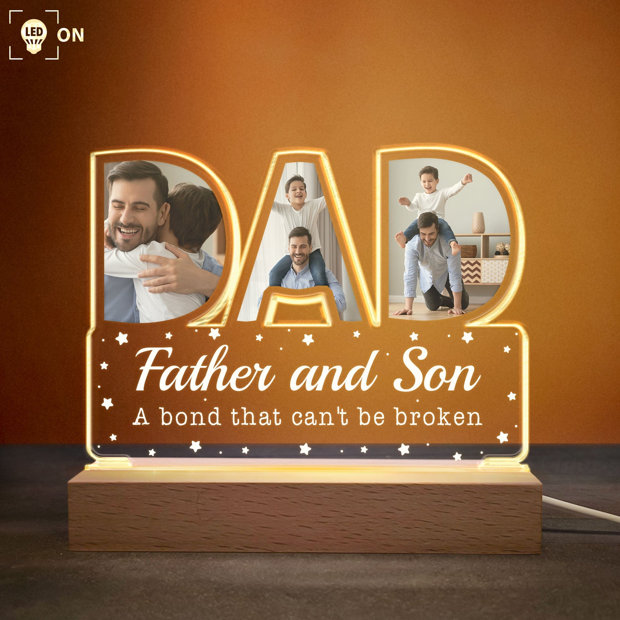 (Photo Inserted) Father And Children - Personalized 3D LED Light Woode ...