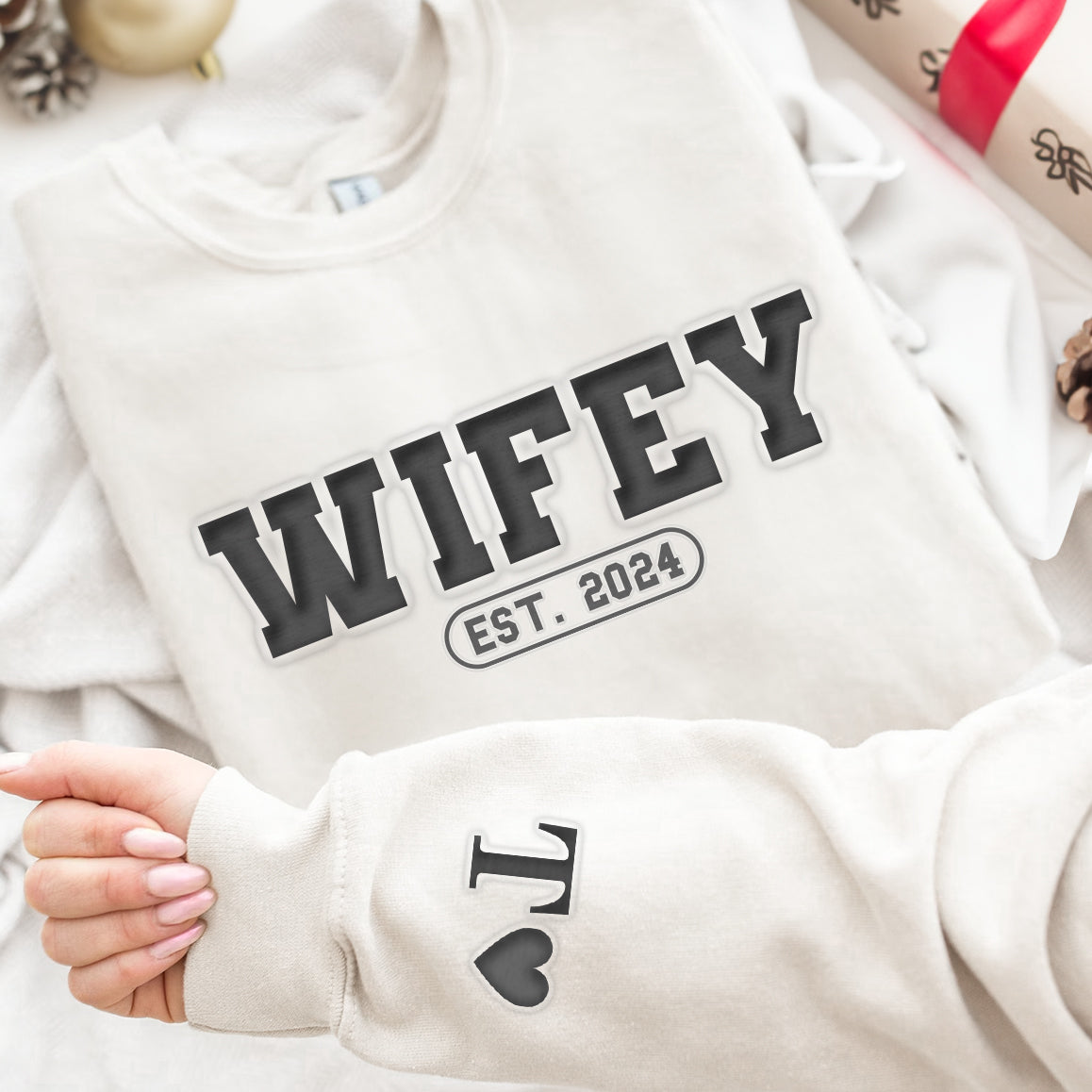 Hubby & Wifey Est. - Personalized Puff Print Sweatshirt – Macorner