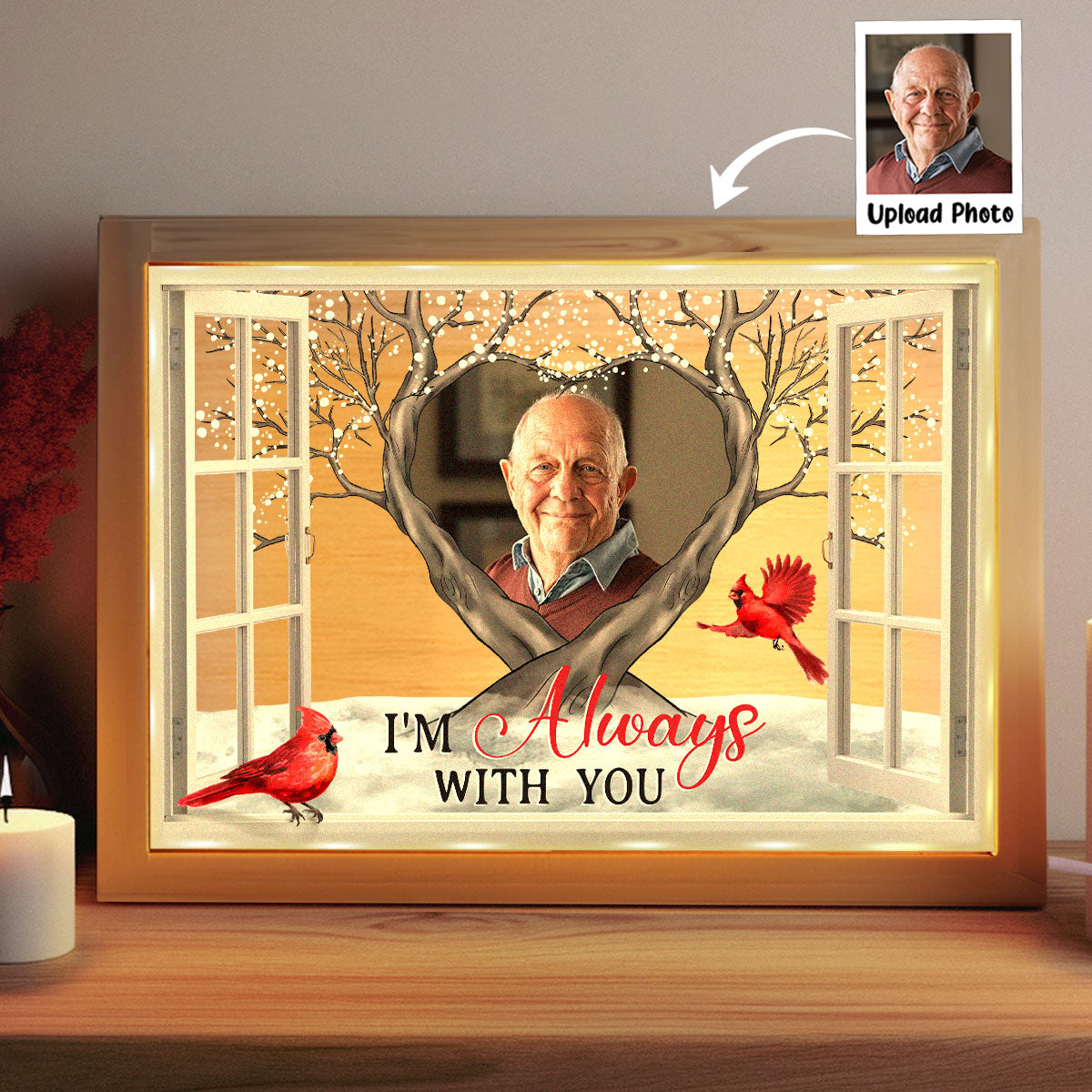 I'm Always With You Cardinal Bird - Personalized Photo Frame Light Box ...
