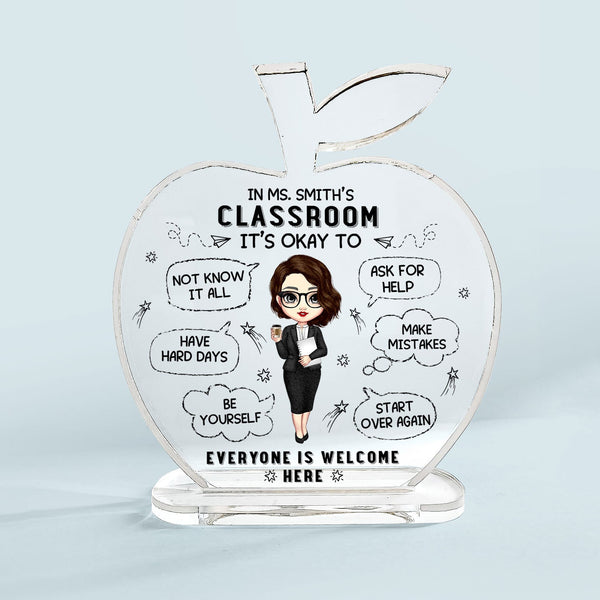 In Teacher Classroom - Personalized Apple Shaped Acrylic Plaque - Macorner