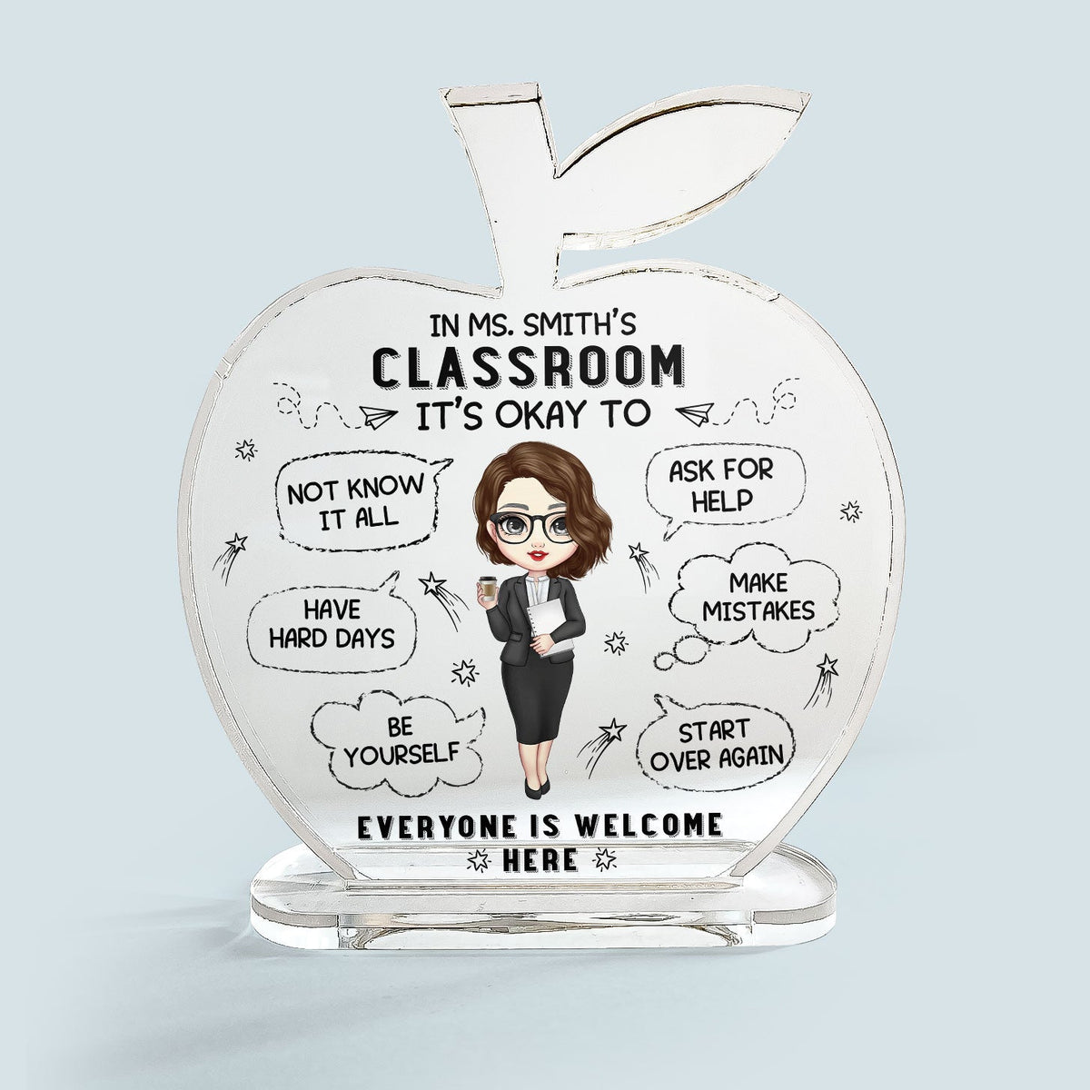 In Teacher Classroom - Personalized Apple Shaped Acrylic Plaque - Macorner