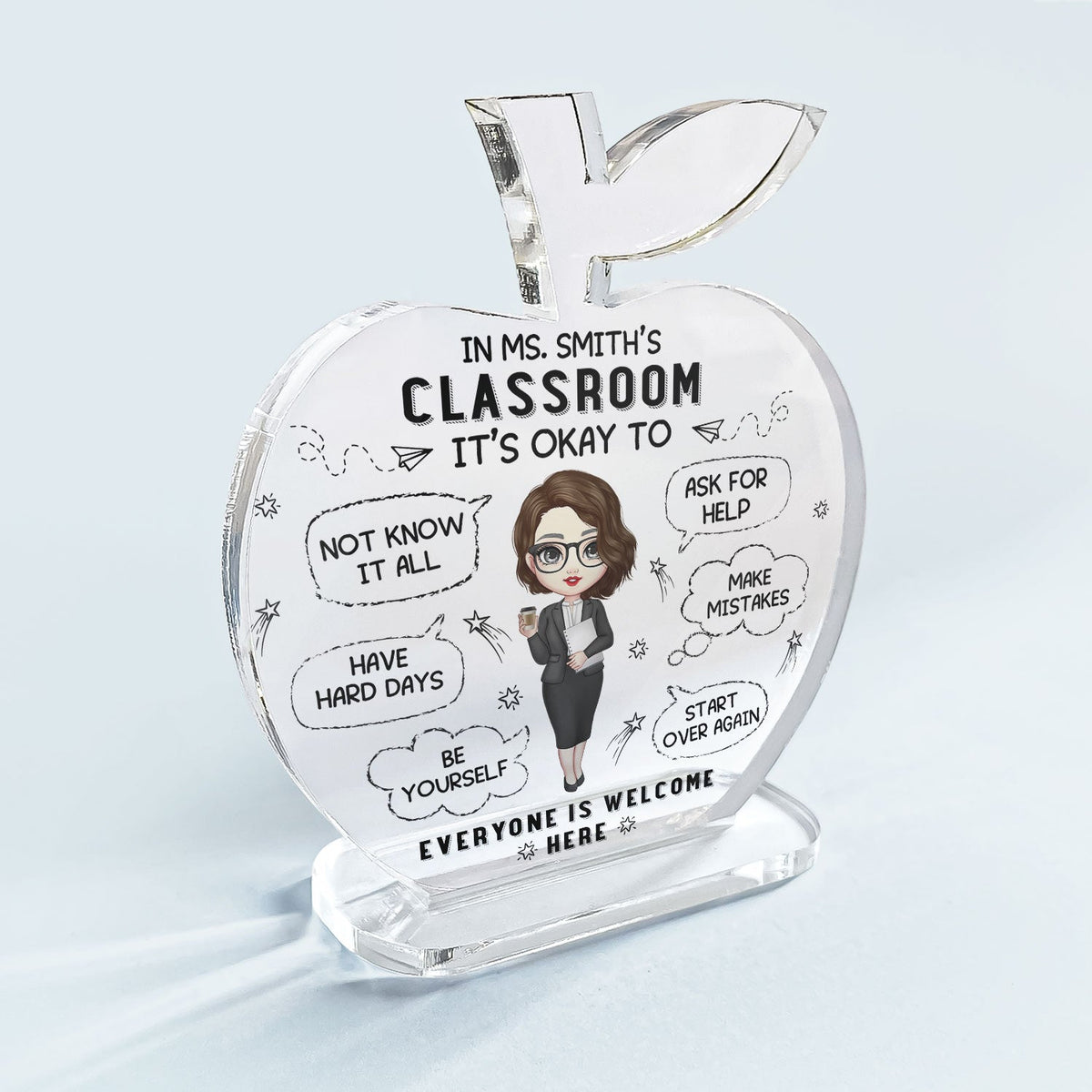 In Teacher Classroom - Personalized Apple Shaped Acrylic Plaque - Macorner