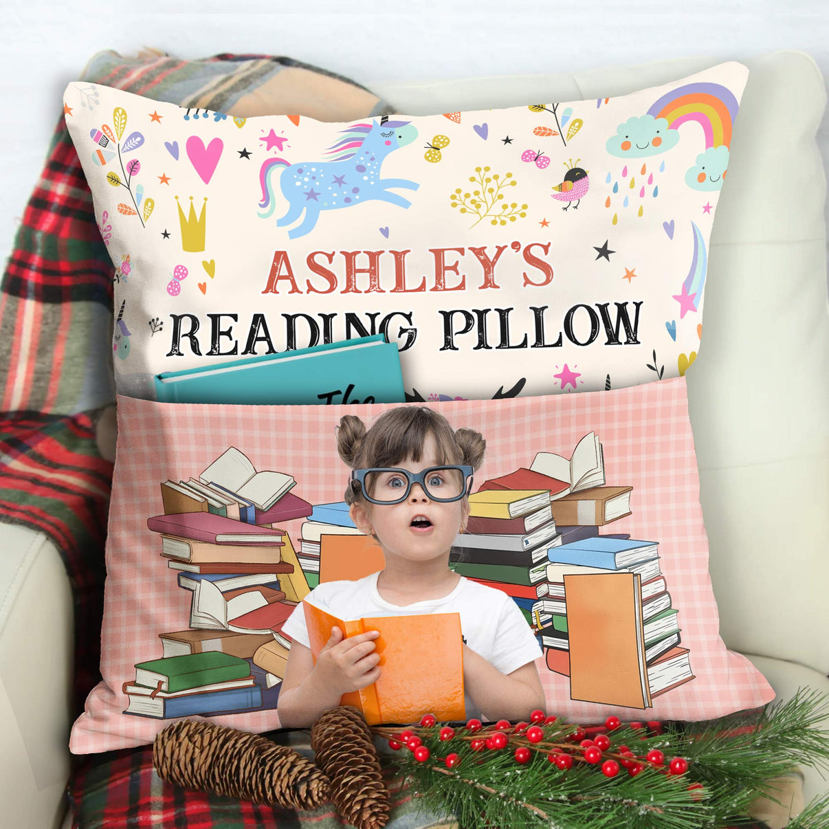 Kid's Reading Pillow - Personalized Pocket Photo Pillow (Insert ...