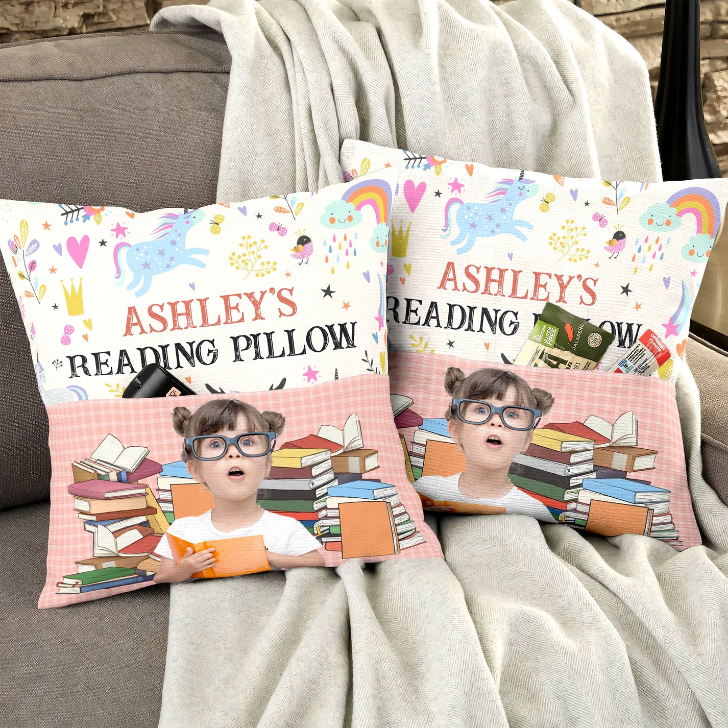 Kid's Reading Pillow - Personalized Pocket Photo Pillow (Insert ...