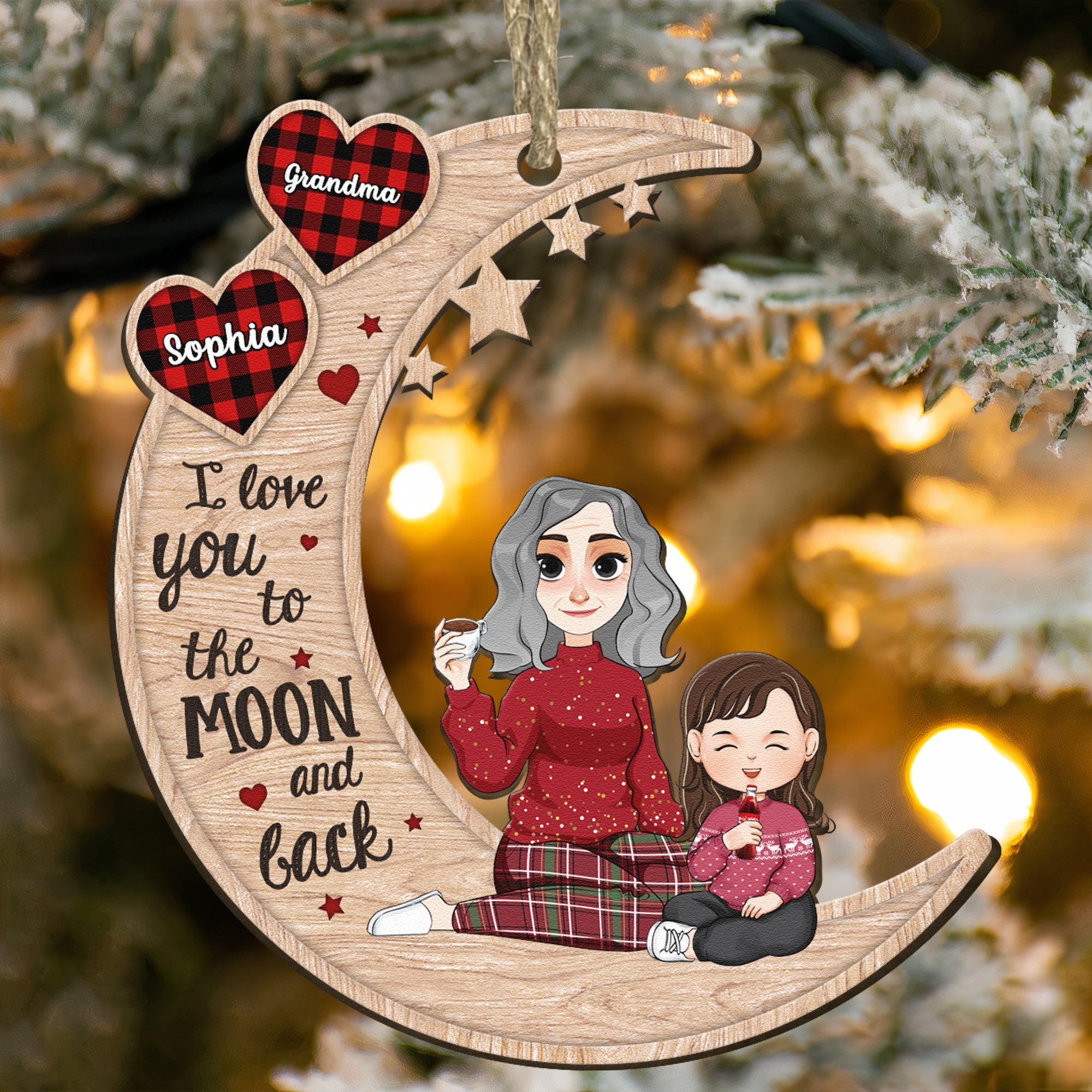 Love You To The Moon And Back - Ver 2 - Personalized Wooden Ornament ...