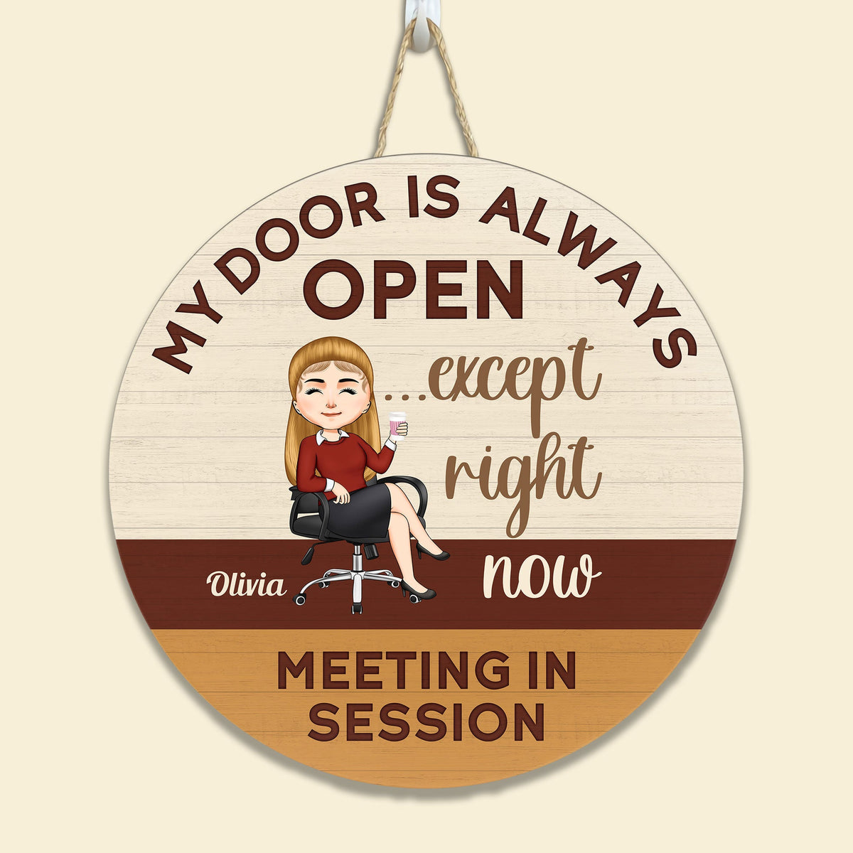 Meeting In Session - Personalized Round Wood Sign - Macorner