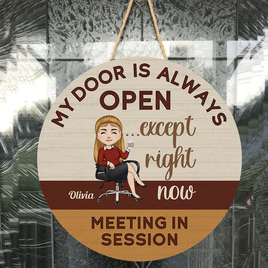 Meeting In Session - Personalized Round Wood Sign – Macorner