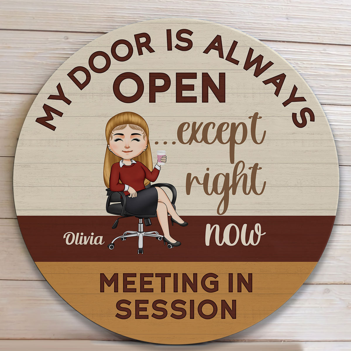Meeting In Session - Personalized Round Wood Sign - Macorner