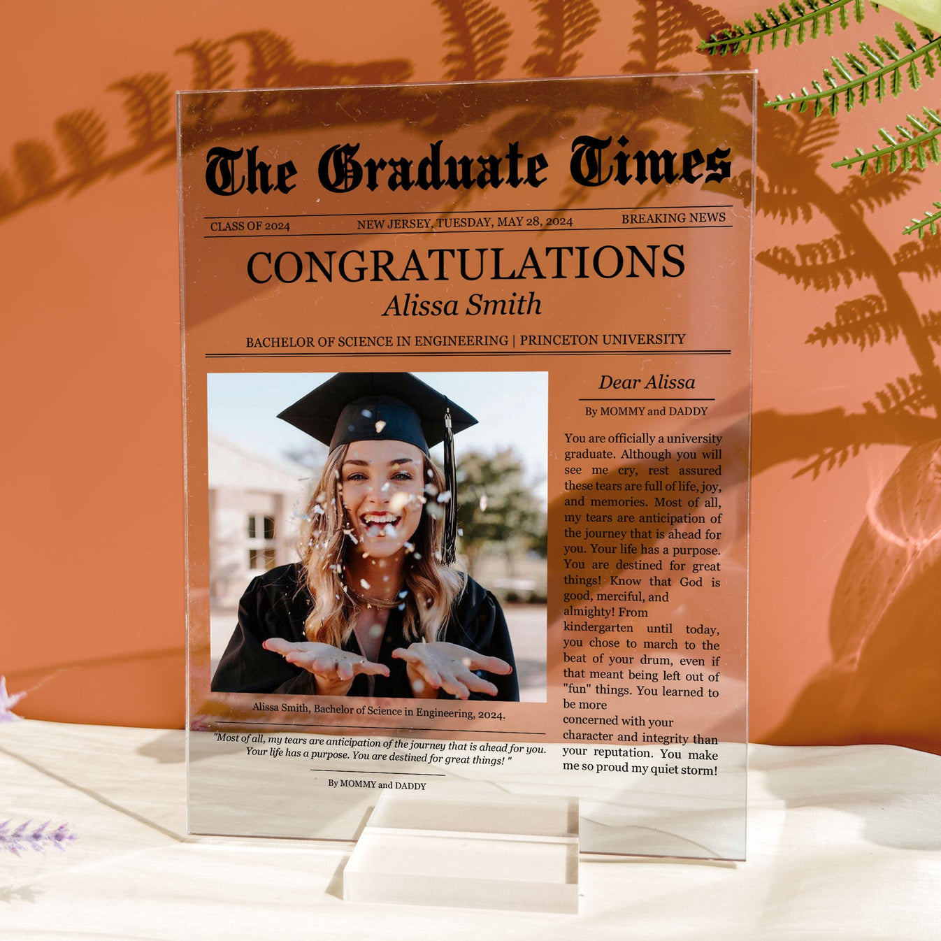 Newspaper Graduation Celebration - Personalized Acrylic Photo Plaque ...