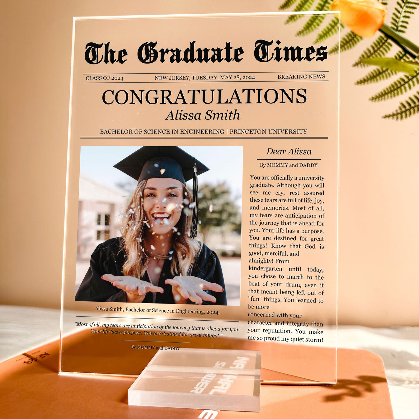 Newspaper Graduation Celebration - Personalized Acrylic Photo Plaque ...