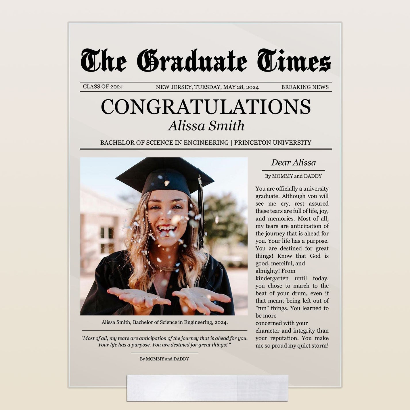 Newspaper Graduation Celebration - Personalized Acrylic Photo Plaque ...