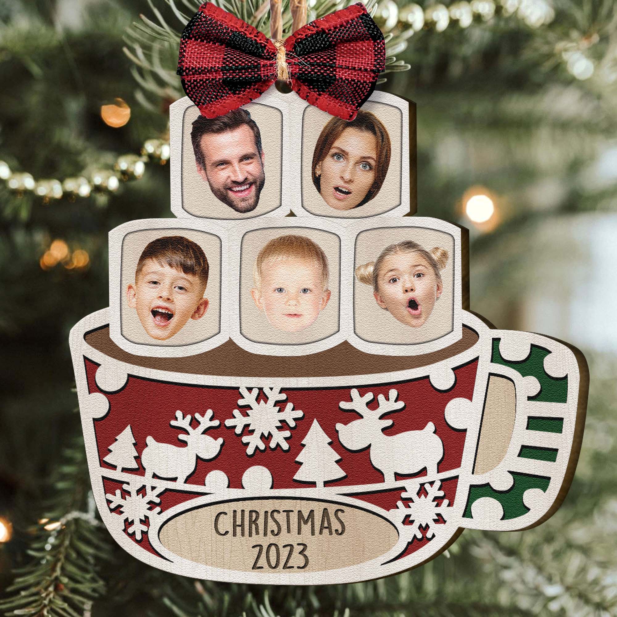 Our Family 2023 - Personalized Wooden Photo Ornament With Bow – Macorner