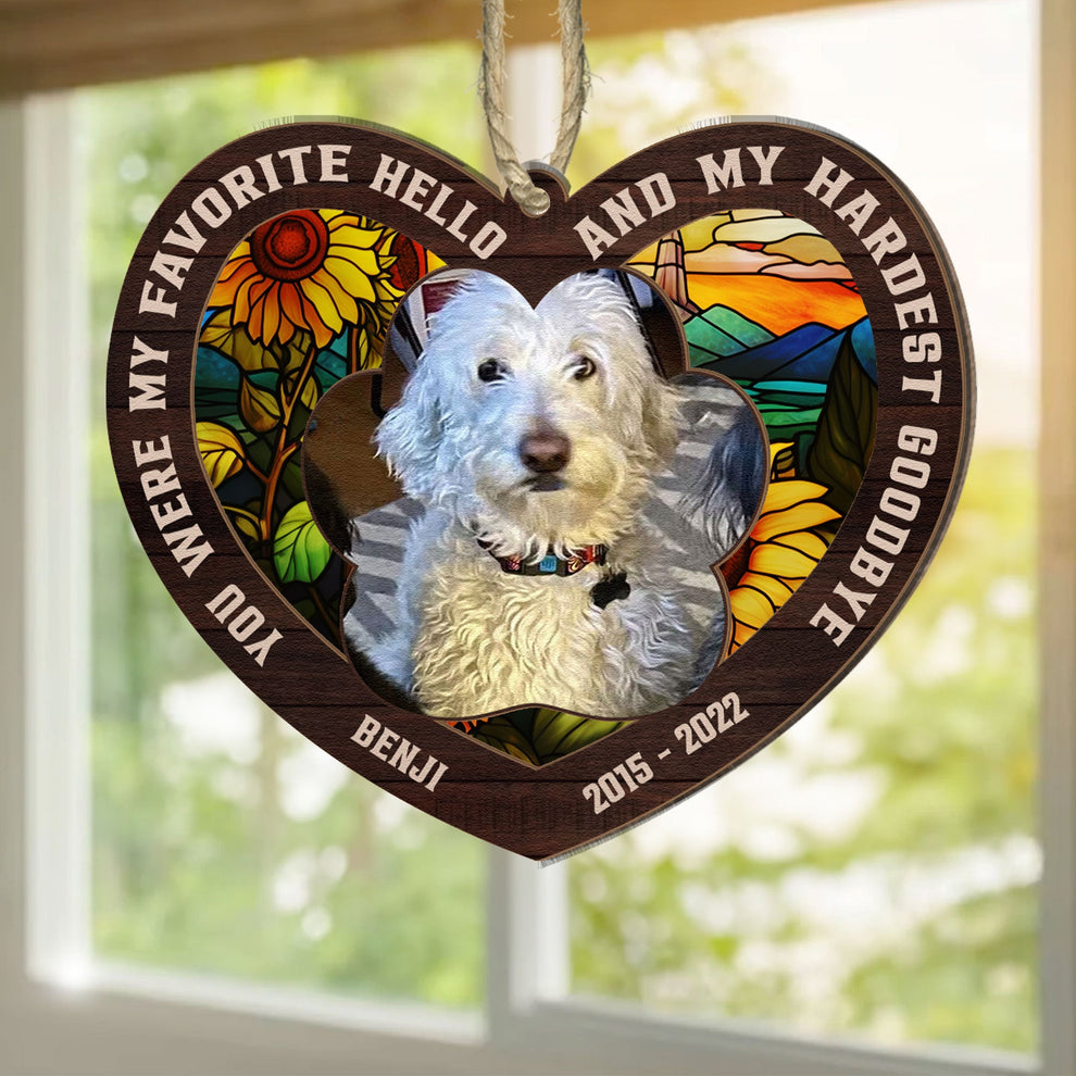 My Favorite Hello & Hardest Goodbye - Personalized Photo Suncatcher ...