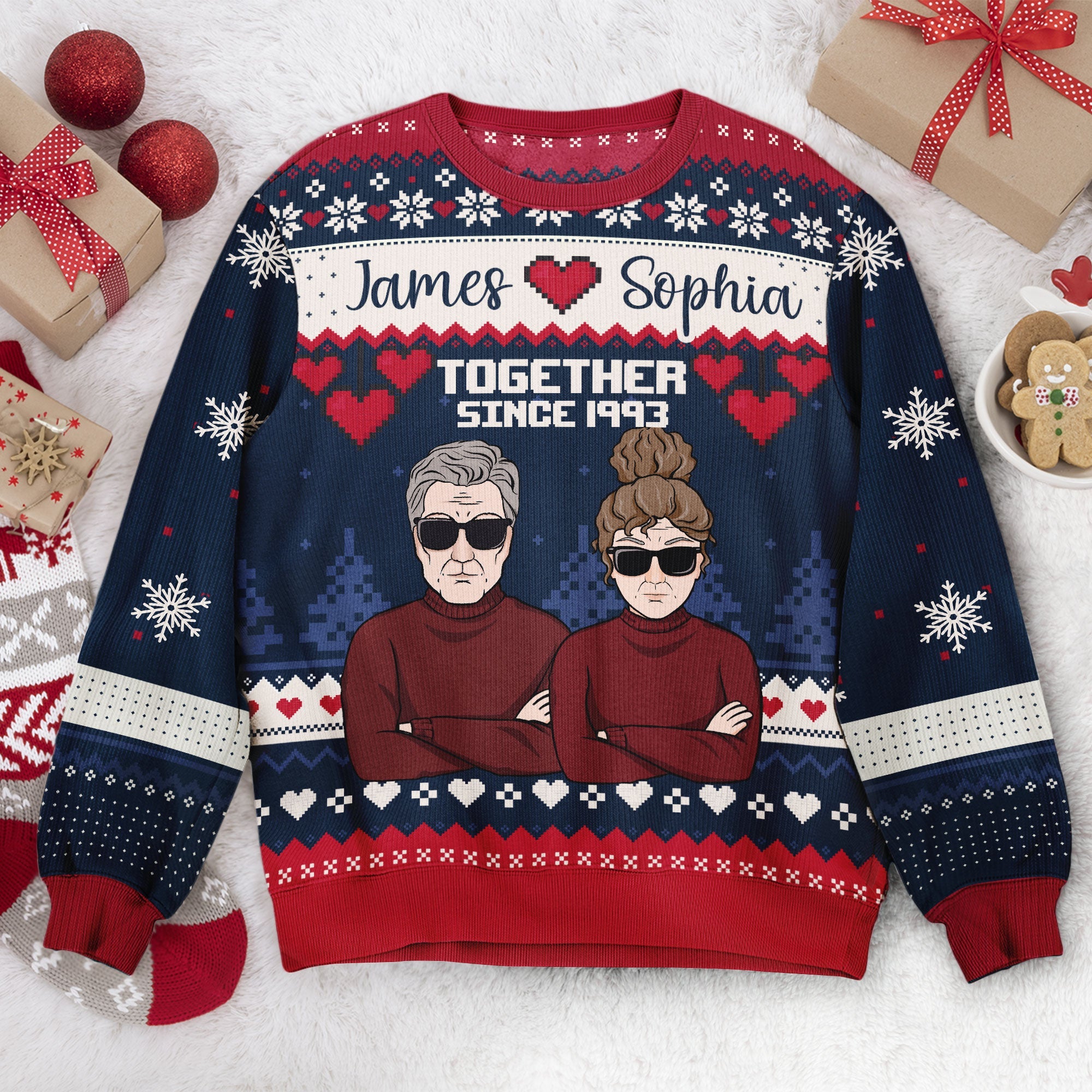 Matching Christmas Sweaters For Couples Custom Couple Face Ugly Sweater ...
