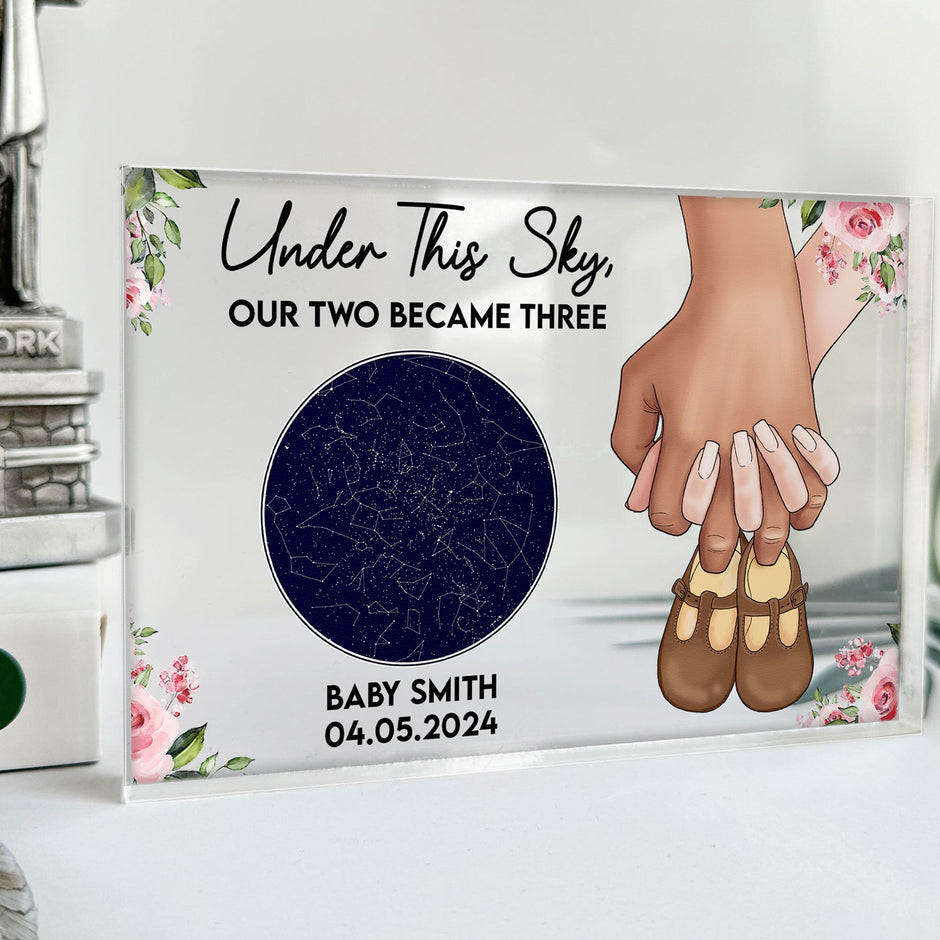 Under This Sky, Our Two Became Three - Personalized Acrylic Plaque - Star Map – Macorner