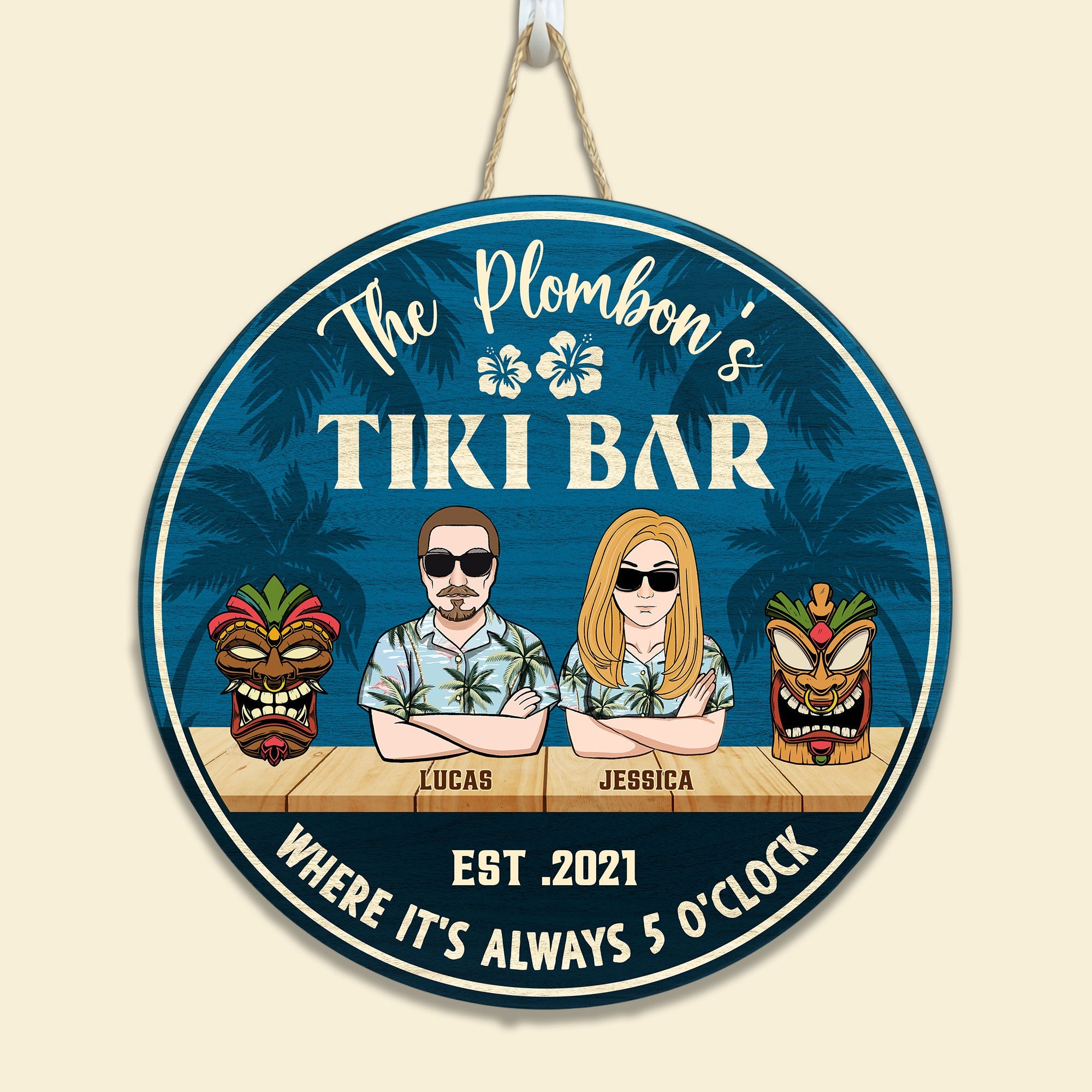 Where It's Always 5 O'clock - Personalized Round Wood Sign – Macorner